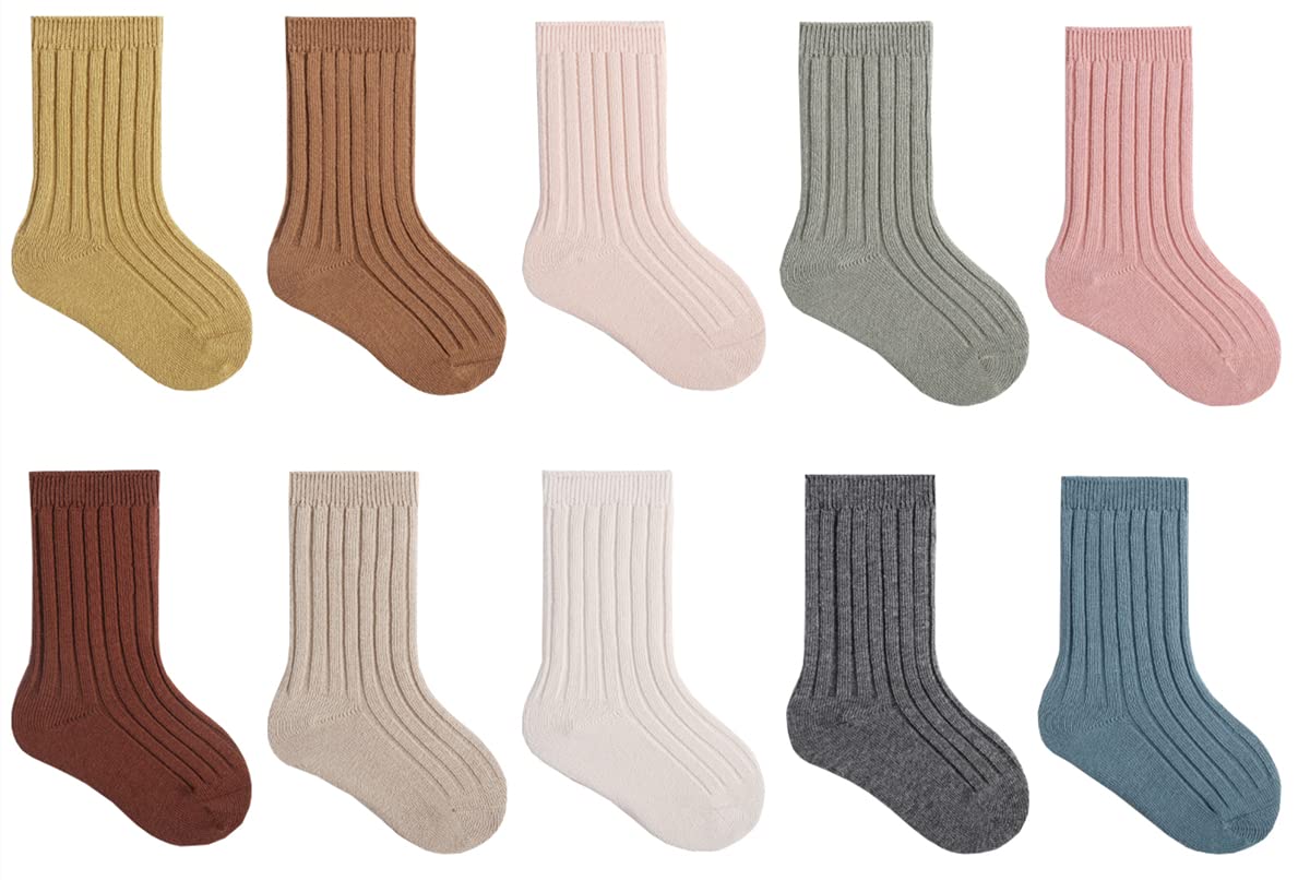 FYLuoke Baby Girls Boys Socks Unisex-Baby Infant Cotton Crew Socks for Skid Toddler Ankle Socks Set(Solid 10 pairs,1-3T)