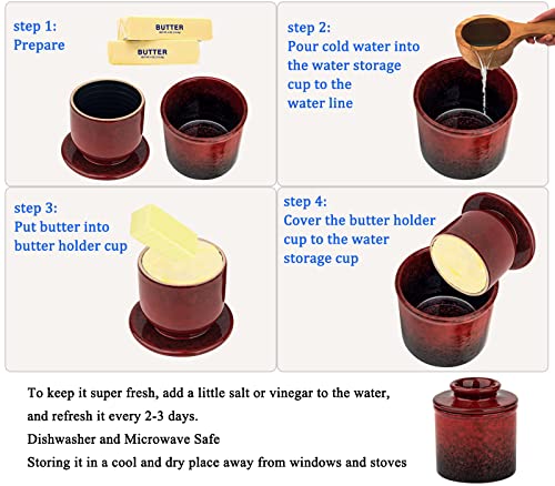 Pottery Butter Keeper Crock Butter Crock Red French Butter Dish Butter Crock For Counter With Water Ceramic Butter Holder Cup To Leave On Counter
