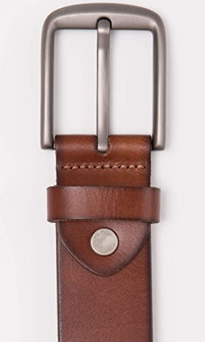 Bullko Mens Casual Genuine Leather Dress Belt for Jeans, Red Brown, 36