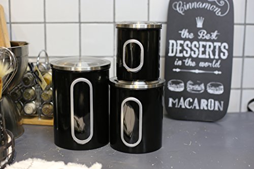 malmo Canisters Set, 3 Piece Food Container for Kitchen Counter Window with Fingerprint Resistance Lids, Black