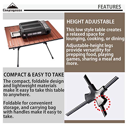 CAMPINGMOON Roll UP Camping Table Lightweight Foldable Aluminum with Carrying Bag