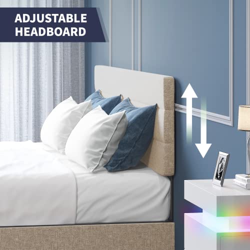ijuicy Cal King Size Bed Frame with Drawers, No Box Spring Needed Bed Frame with Headboard, Upholstered Platform Bed Frame with Large Storage Space for Bedroom,Easy Assembly-Beige