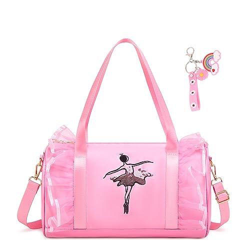 HICCUPfish Cute Toddler Ballet Dance Bag Princess Backpack Pink Shoulder Bag for little Girl (Long mesh)