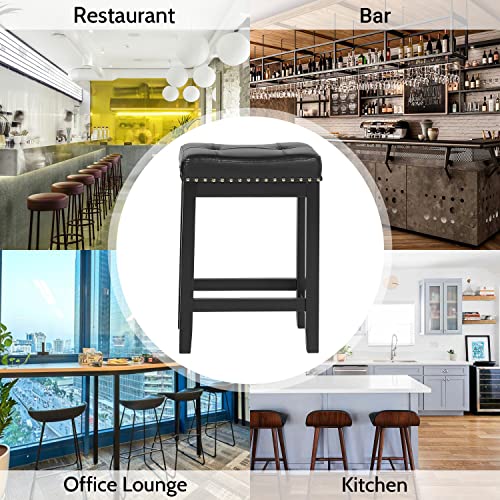 PayLessHere Bar Stools Set of 2 of PU Leather Barstools for Kitchen Counter Solid Wooden Saddle Stool 24”H Height Bar Stool