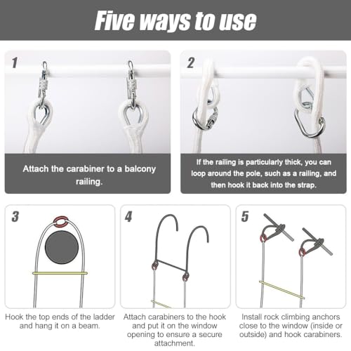 Emergency Fire Escape Ladder, Rope Ladder, Flame Resistant Safety Extension Ladder with 2 Hooks, Fast to Deploy Sturdy Weight Capacity up to 2000 Pounds(16F/5M)