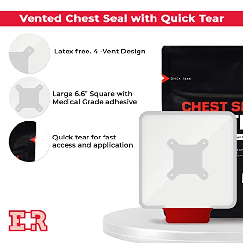 Ever Ready First Aid Vented Chest Seal with Quick Tear - 6.6β Square Occlusive Adhesive Dressing for Open Chest Wounds - 3 Pack