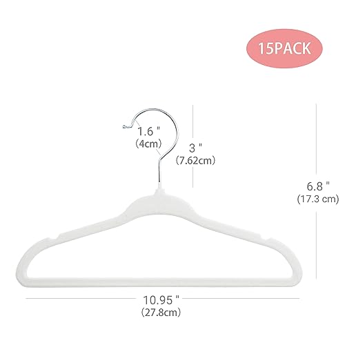 ManGotree Childrens Velvet Clothes Hangers, Baby Kids Hangers for Clothes Space Saving Non-Slip 15Pack (White)