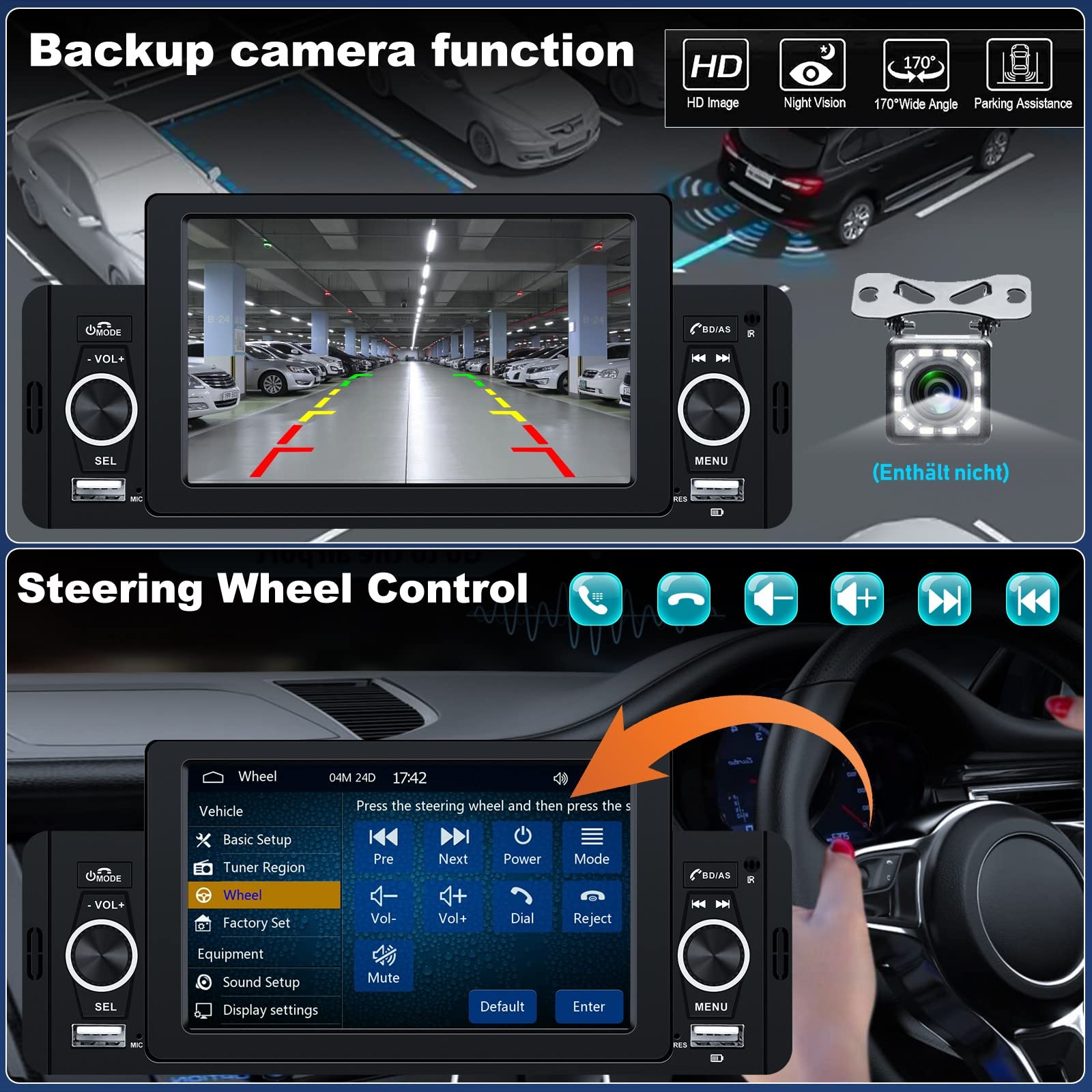 CAMECHO Single Din Car Stereo with Apple Carplay Android Auto, 5 Inch HD Touchscreen Radio Bluetooth FM, Mirror Link, Backup Camera Input, Remote Control, Fast Charging, USB Input, Car Audio