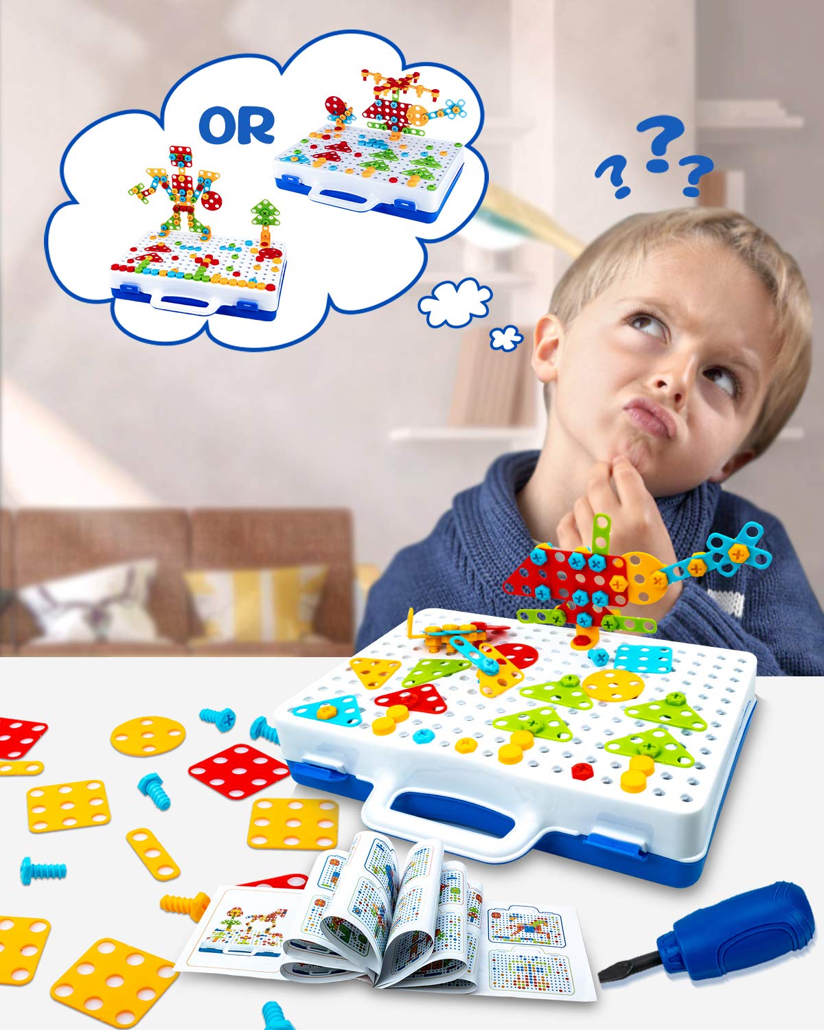 UNIH Kids Drill Set Toys for 3 4 5 Year Old Boys Girls, Building Educational Stem Puzzle Toys Learning Toy for Kids Gift (237 Pcs)