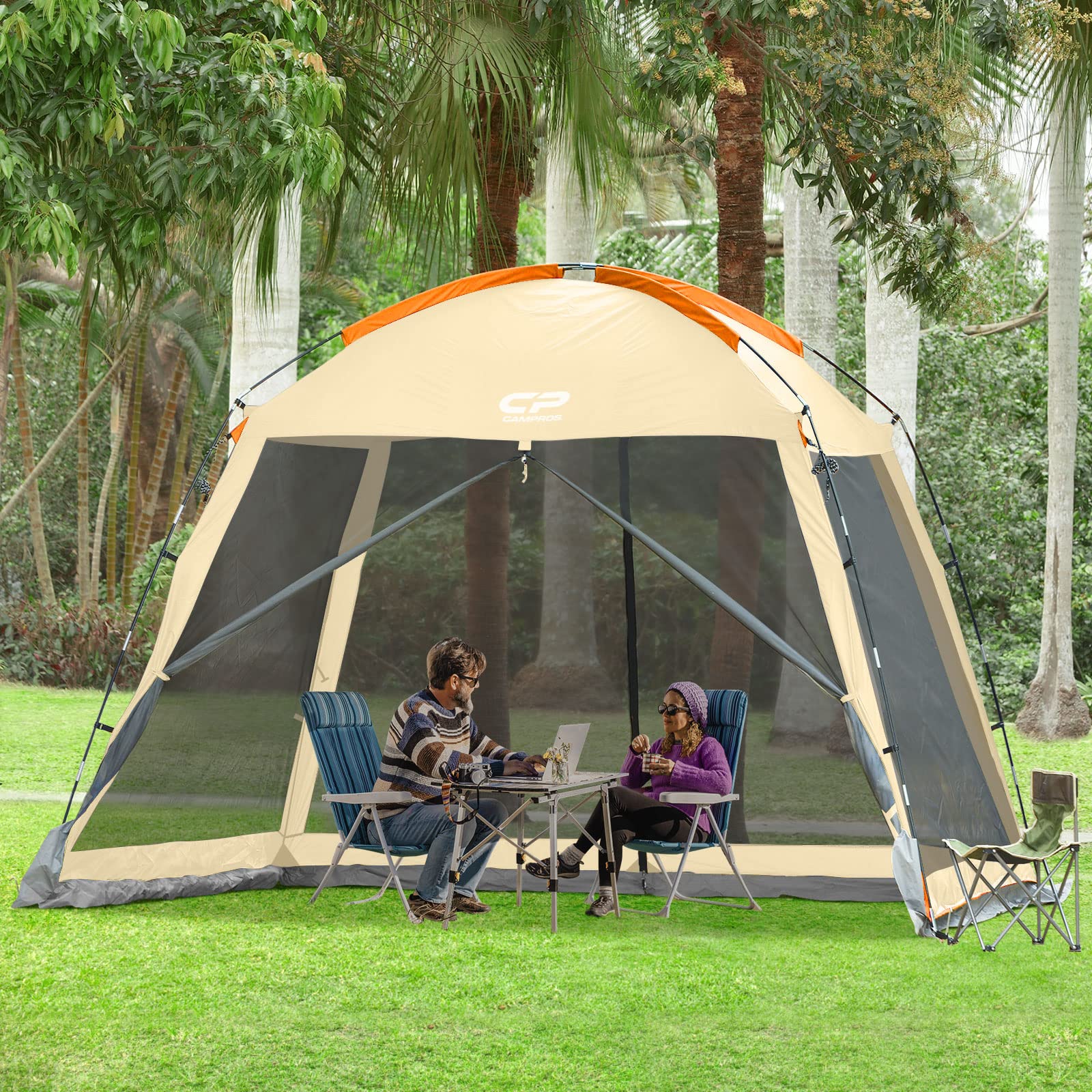 CAMPROS CP Screen House 10 x 10 Ft Screened Mesh Net Wall Canopy Tent Screen Shelter Gazebos for Patios Outdoor Camping Activities - Beige