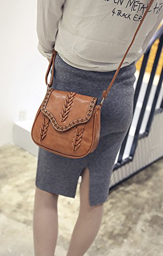 QZUnique Women's PU Crossbody Shoulder Sanddle Bag Flap Messenger Bag with Lacing Brown