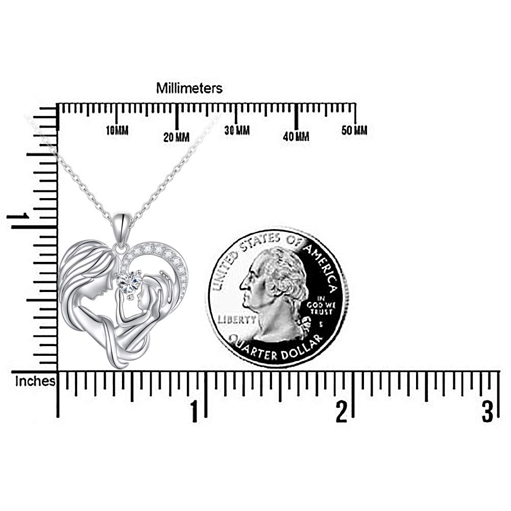 DAOCHONG Mother Necklace Sterling Silver Mother Child Forever Love Necklace Gift for Mother Mom 18"