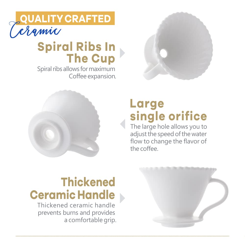 D'ORAMIE Pour Over Coffee Dripper Set ，Maker Ceramic Slow Brewing Coffee Set for Home, Cafe Restaurants Homewarming Gift Easy Manual Brew Maker Gift Strong Flavor Brewer Set