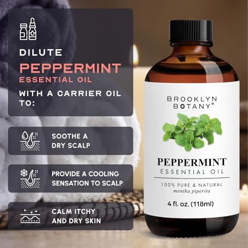 Brooklyn Botany Peppermint Essential Oil - Huge 4 Fl Oz - 100% Pure and Natural - Premium Grade with Dropper - for Aromatherapy and Diffuser
