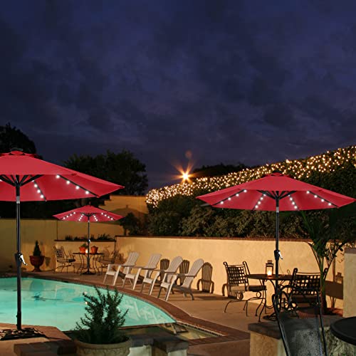 MASTERCANOPY Patio Umbrella with 32 Solar LED Lights -8 Ribs (7.5ft,Red)