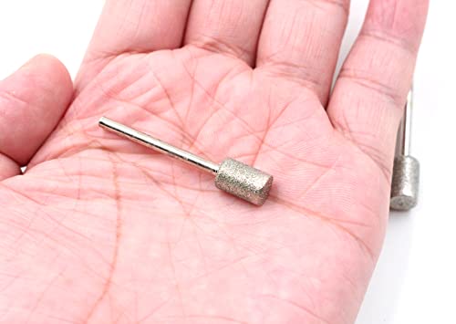 Chiloskit 10 Pics Diamond Coated 8mm Cylinder Head Mounted Points Grinding Bit Rotary Diamond Burr Set,3mm 1/8 Shank Suit for Most Rotary Tool Bit Grinder