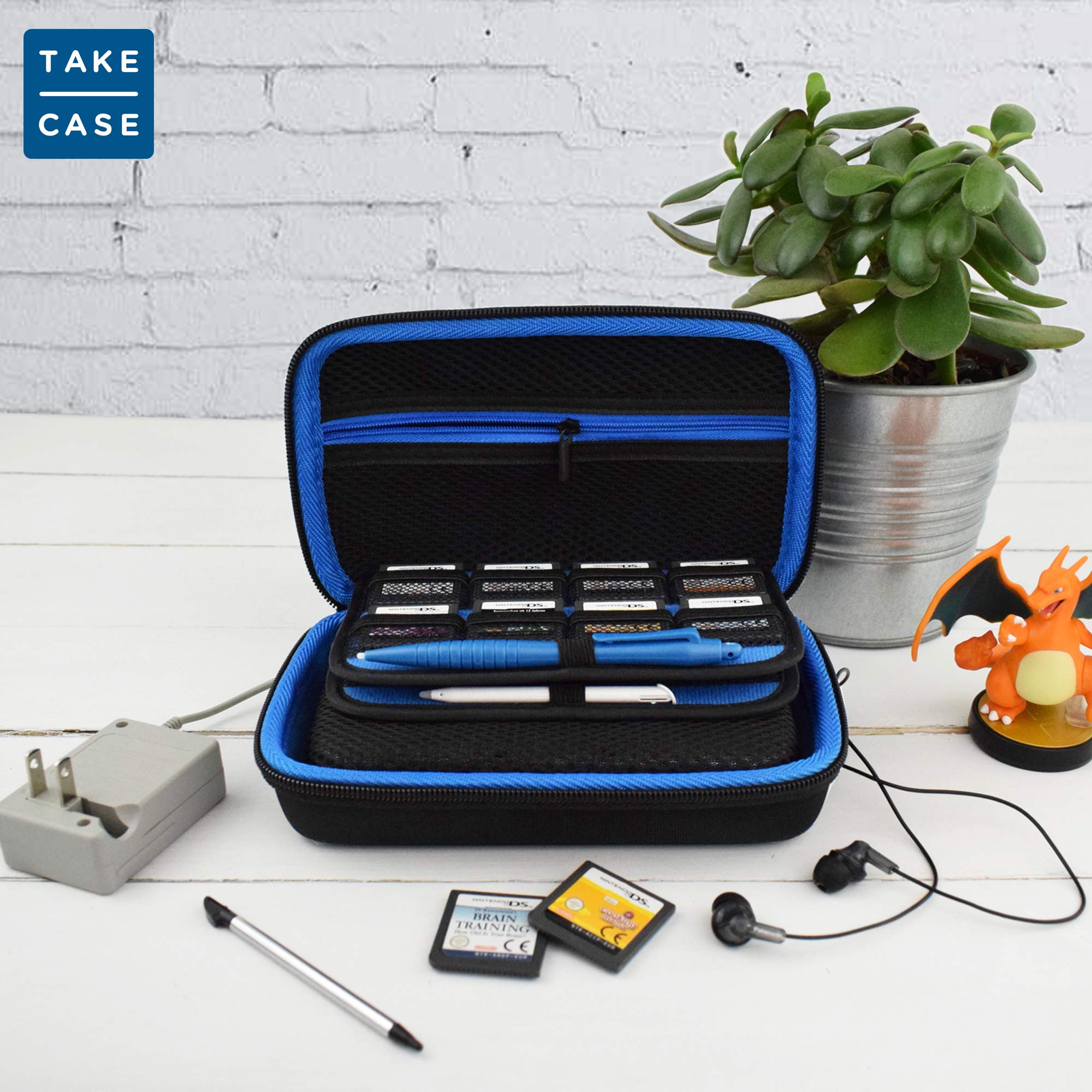 New 3DS XL Case by TAKECASE - Compatible with New 2DS XL - Travel Carrying Case Includes XL Stylus, Protective Hard Shell, 16 Game Storage, Accessories Pouch - Blue/Black [UPDATED FEB 2018]