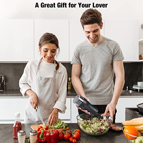 Electric Automatic Salt or Pepper Grinder, Pepper or Salt Mill Grinder USB Rechargeable, Upgraded Ultra-Larger Capacity with 3 Replaceable Container, LED Light, One Hand Operated