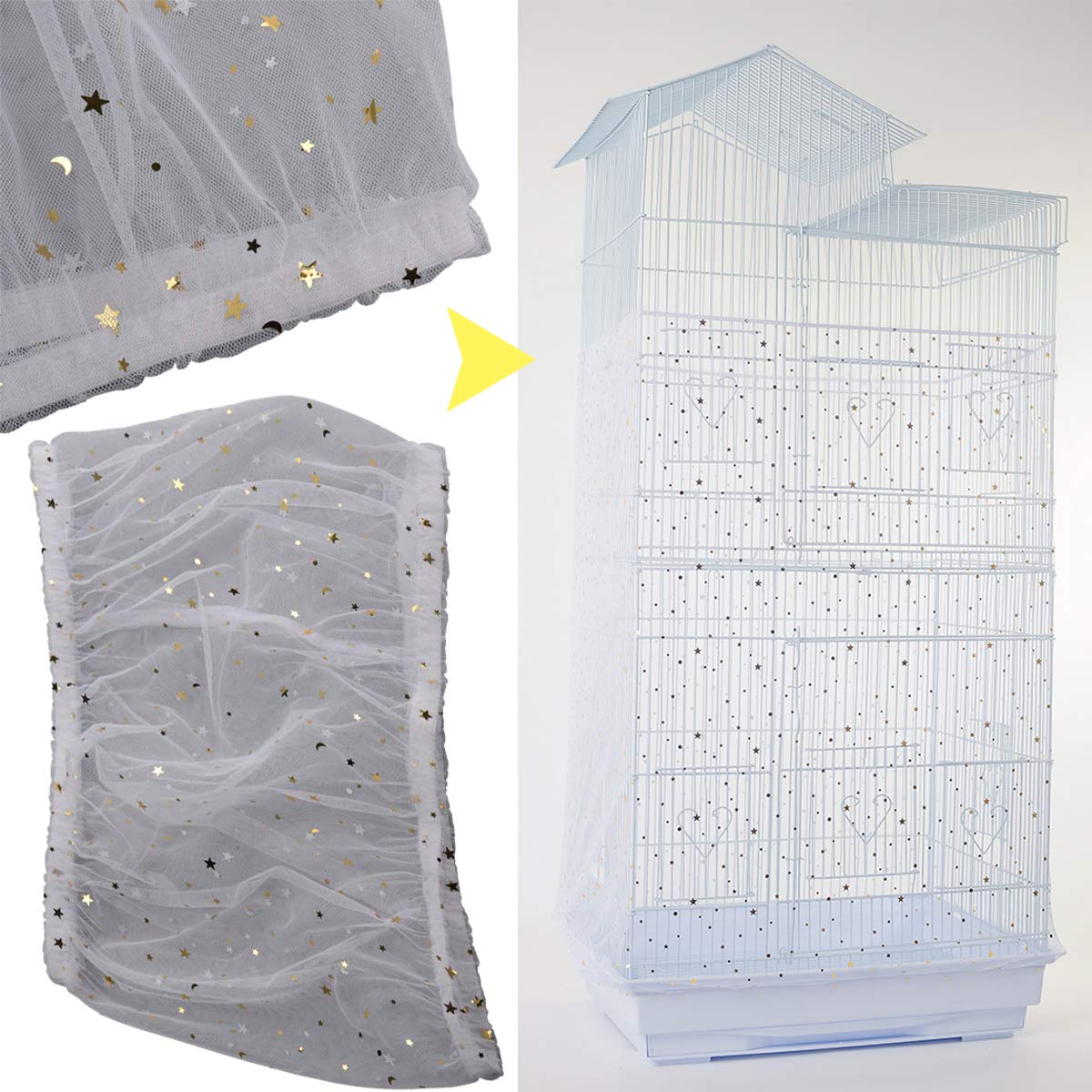 Bonaweite Extra Large Mesh Bird Seed Catcher, Bird Cage Stretchy Guard Cover, Birdcage Nylon Shell Skirt Traps Guards - 29.5β Height