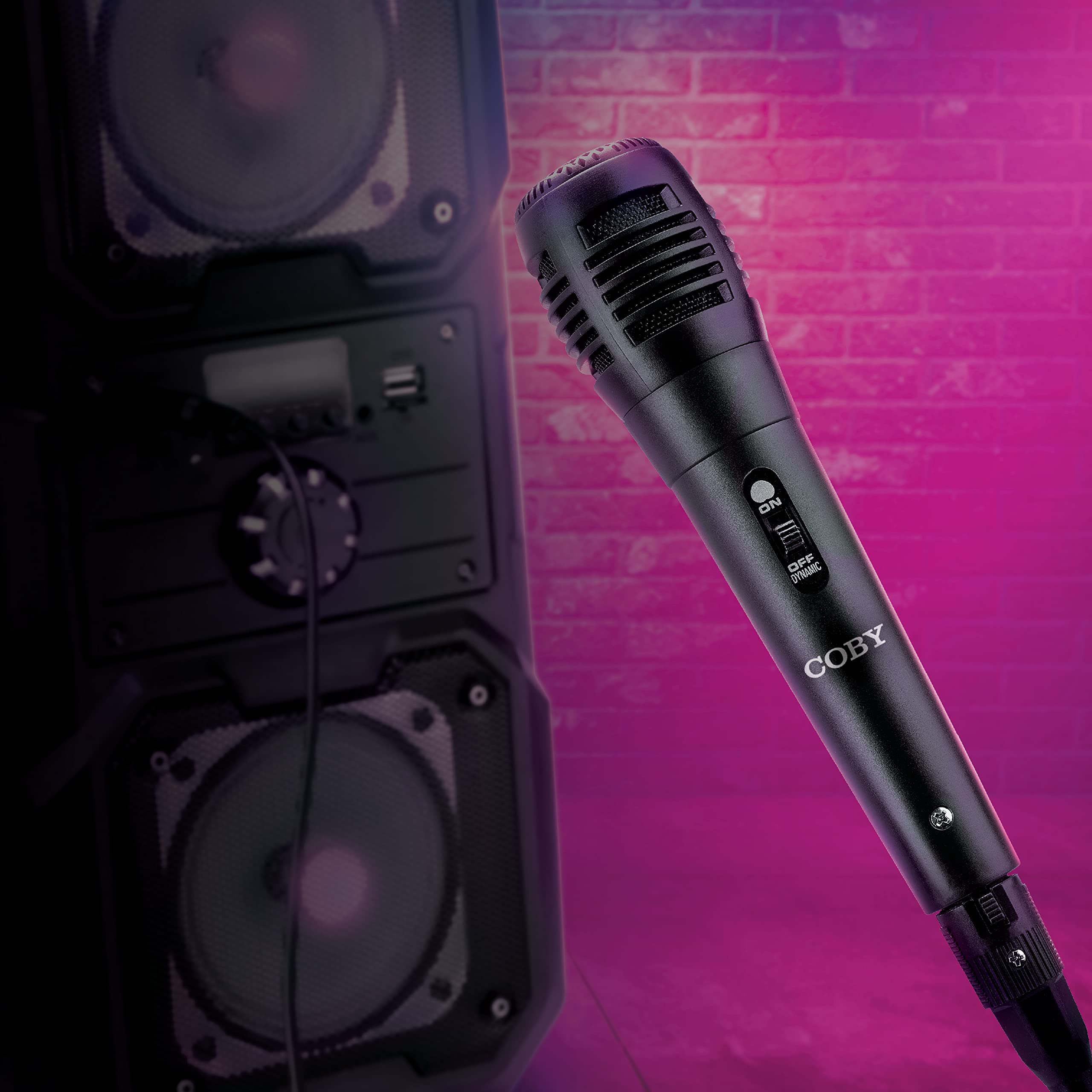 Coby Dynamic Vocal Wired Microphone | Audio Receiver for Singing, Karaoke, Recording | Karaoke Microphone for Parties, Dorm, Birthdays | Mic with Aux Input & Detachable 10-FT Cable for Party Speakers