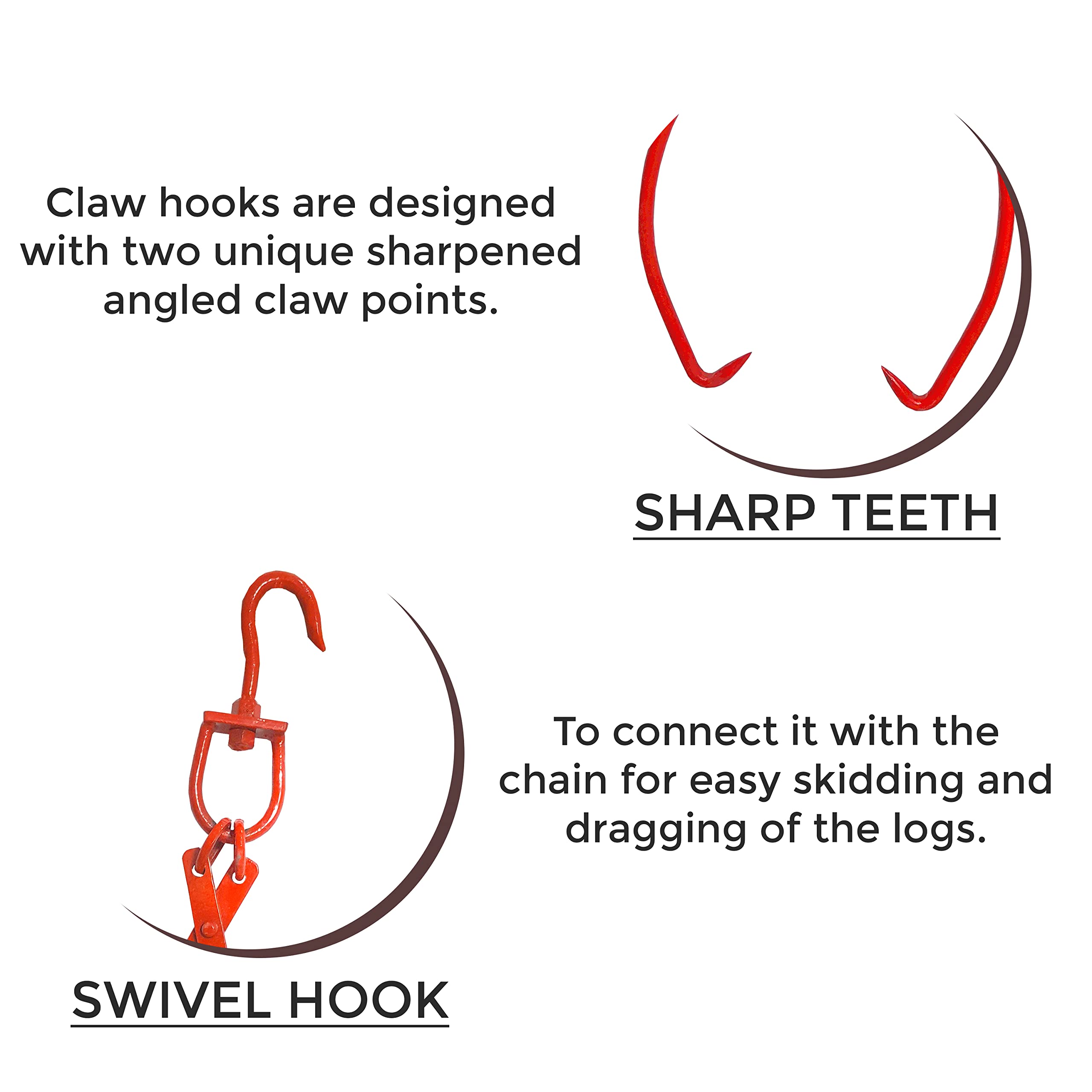 FEBTECH - Log Skidding Tongs 32-inches- Single Swivel Grab for Handling, Dragging & Carrying Logs, Heavy Duty Log Lifting Tongs, Heavy Duty Timber Claw Grappling Hook, Red