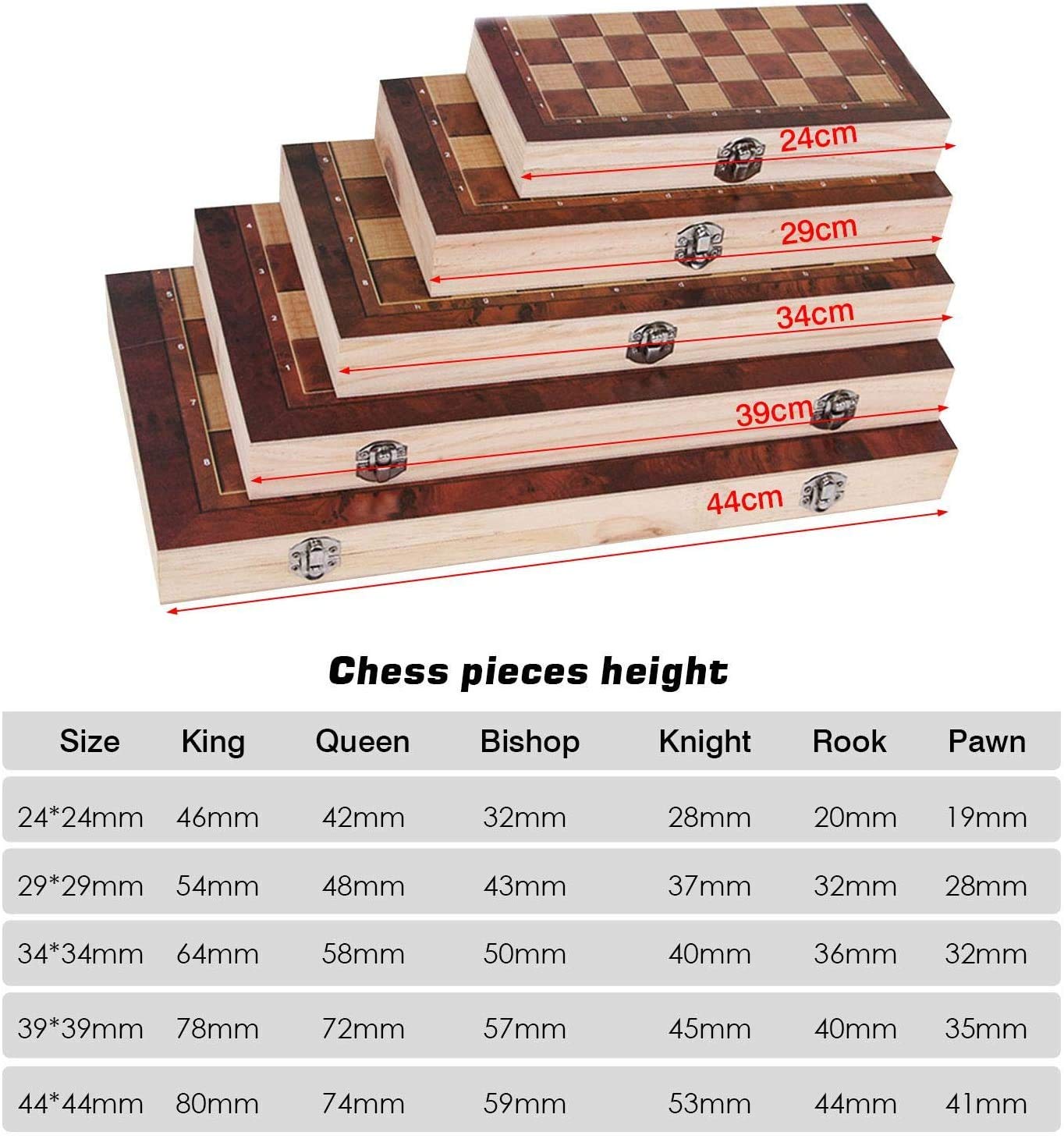 Wooden Chess Set Folding, 3 in 1 Wooden Chess Checkers Backgammon Set with Storage for Pieces - for Adults Beginners and Kids Aged 4+