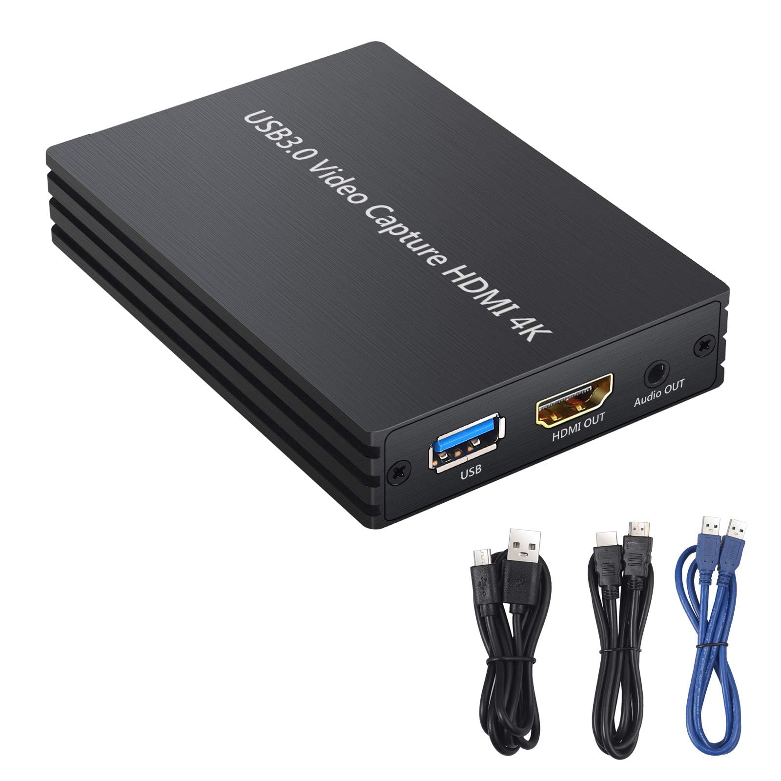 CAMWAY Video Capture Card, 4k HDMI Game Capture 1080P HDMI to USB 3.0 Live Video, HDMI Loop-Out Microphone Input Audio Output Support Windows Linux Mac OS YouTube OBS Twitch for PS3 PS4 Xbox Wii U