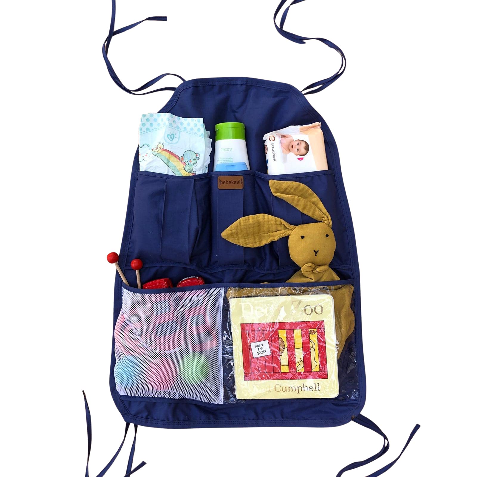 Miniyoki Car Backseat Organizer with Tablet Display Pocket, Travel Essentials for Baby, Car Essentials for Kids, Made in Turkey, Baby Registry Must Have (Dark Blue)