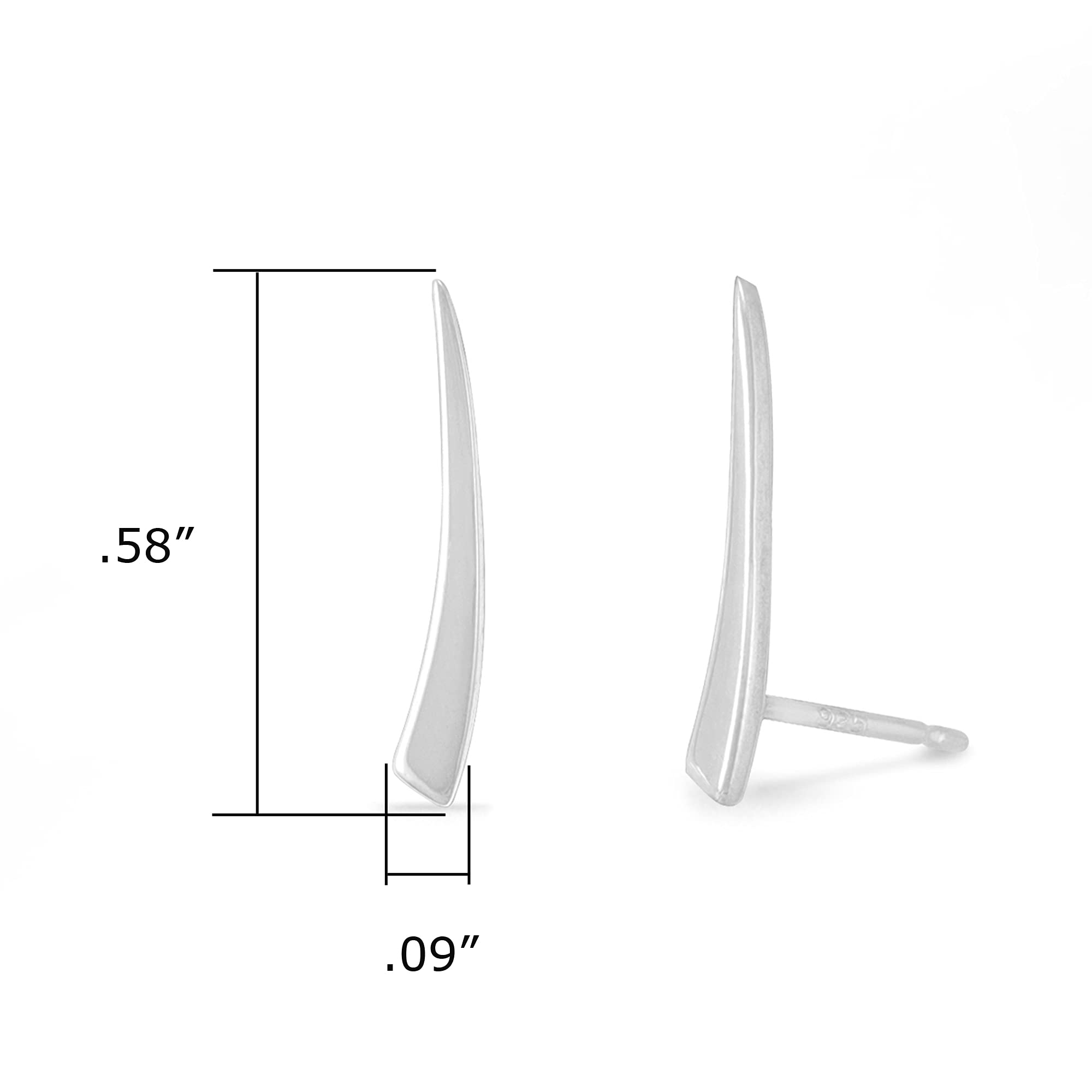 Boma Jewelry Sterling Silver Minimalist Long Curved Pointed Bar Ear Crawler Stud Earrings