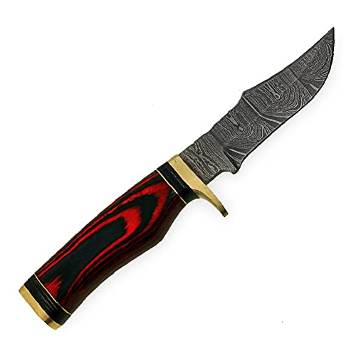 Custom Handmade Damascus Steel Hunting Knife/Skinning Knife SS-17452 (Red & Black Wood) (Red)