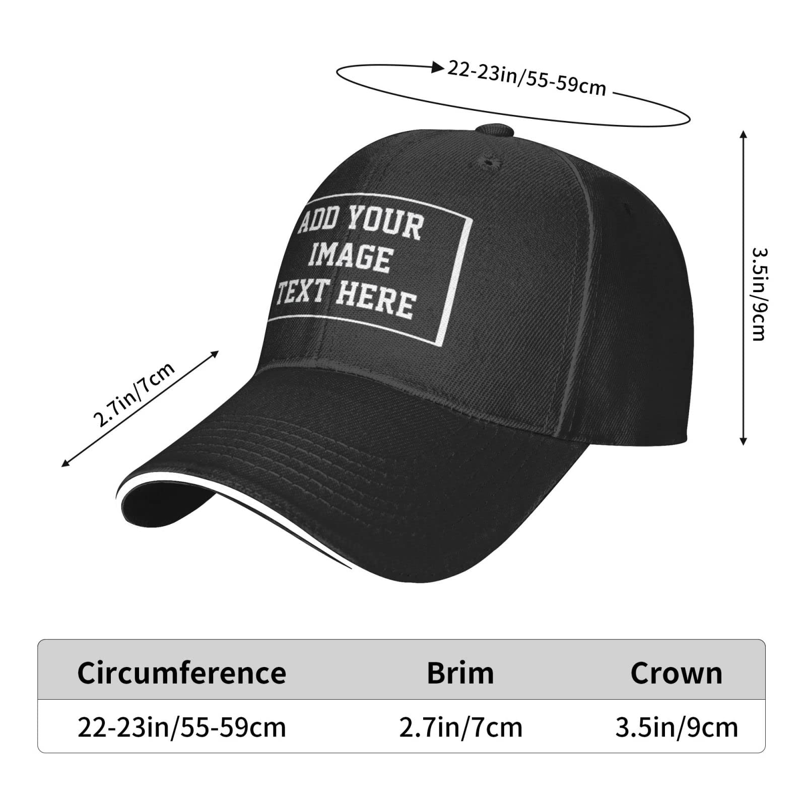 Custom Hats for Men Design Your Own Personalized Text Photo Logo Baseball Hat Unisex Sun Cap Black, One Size