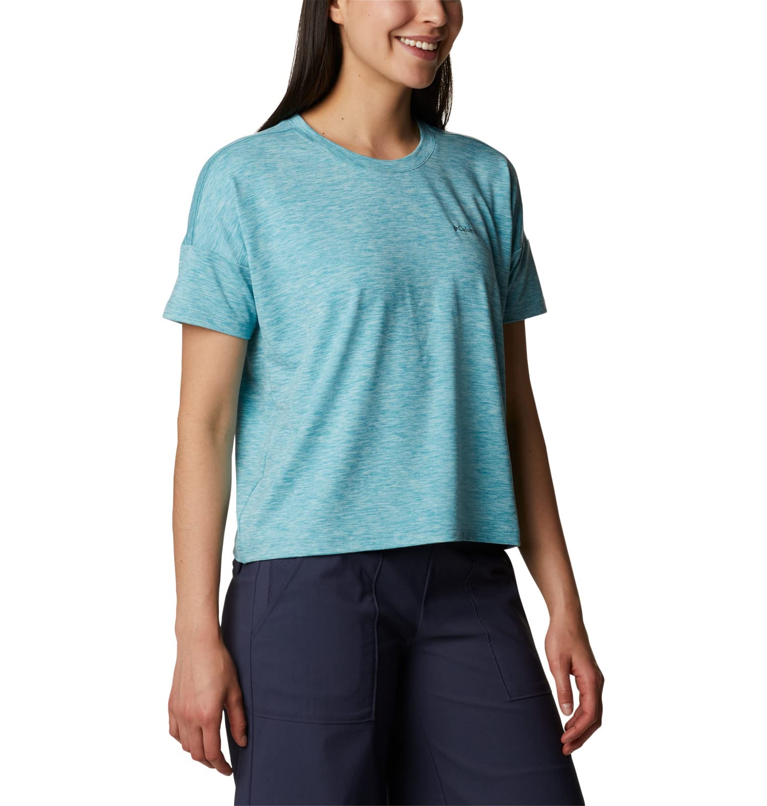 Columbia Women's Weekend Adventure Short Sleeve, Dark Nocturnal Heather, Large