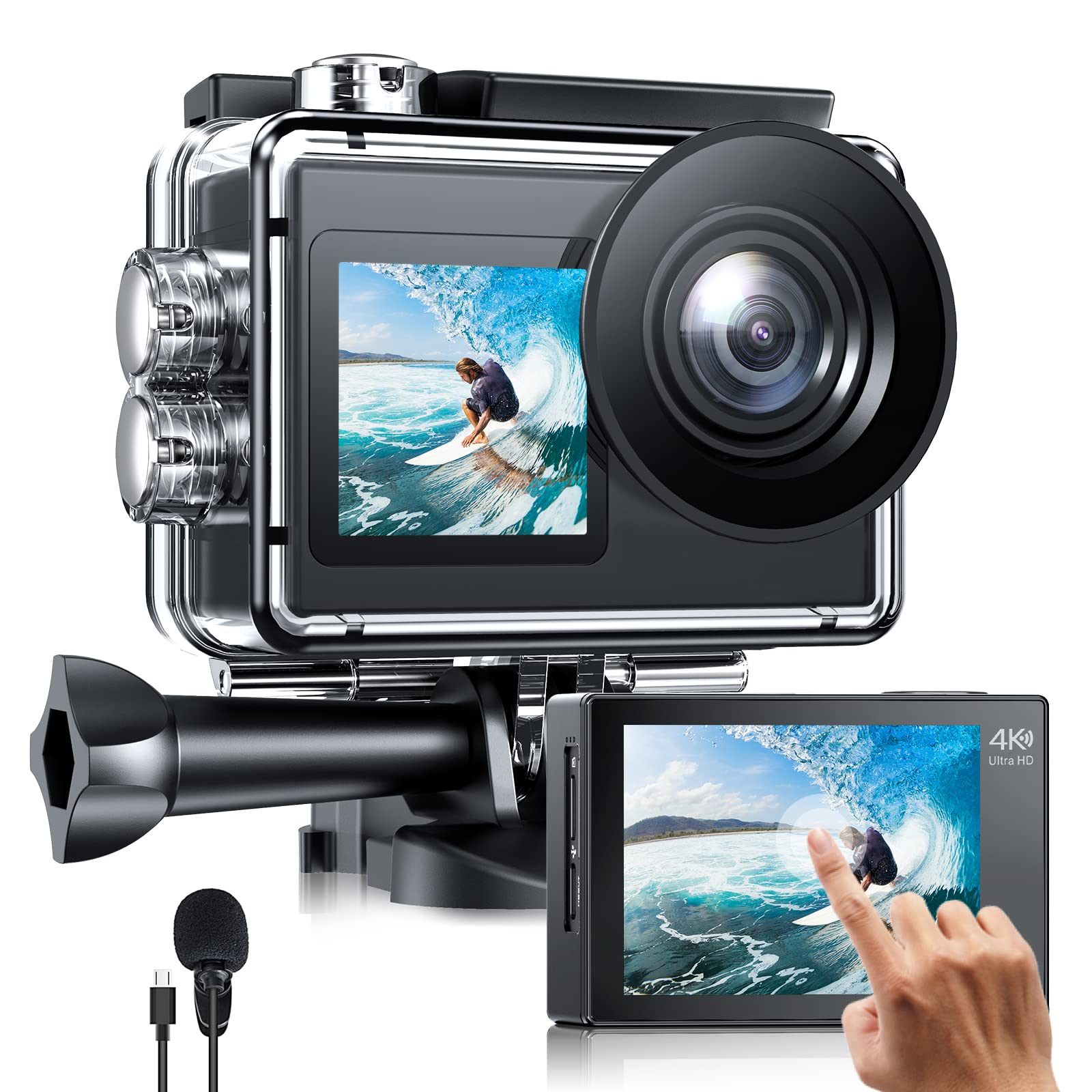 CAMWORLD Action Camera 4K Sports Camera 20MP 40M Waterproof Underwater Camera 170°Wide Angle WiFi Ultra HD Camera with 2.4G Remote Control 2 Batteries with Mounting Accessories Kit [New Version]
