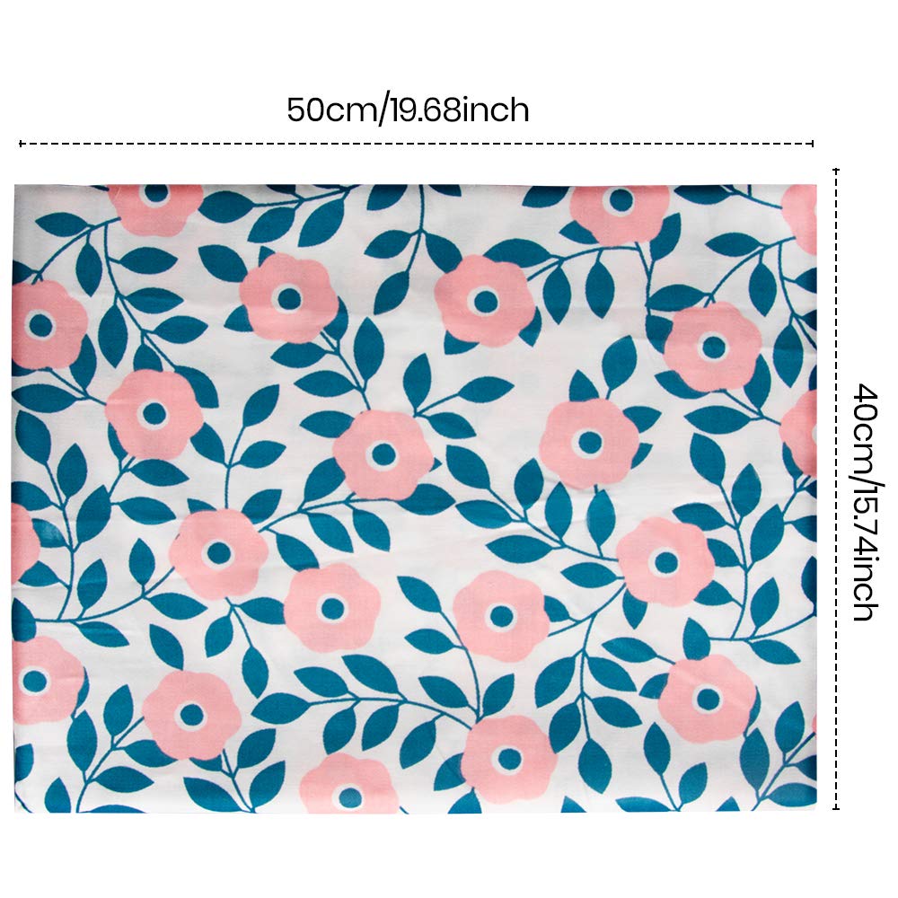 Lorvain 7PCS Pink Fat Quarters Fabric Bundles, Cotton Print Fabric with Green Leaf Red Fruit Gypsophila Strawberry White Flower for DIY Sewing Patterns Craft(19.6" x 15.7", Pink)