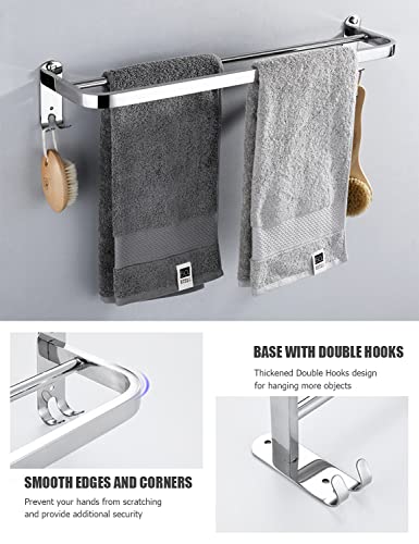 IKITCHEN Towel Racks for Bathroom, Stainless Steel Towel Holder Wall Mounted with 2 Hooks, Bathroom Shelf with Towel Bar 23Inch Polished Silver