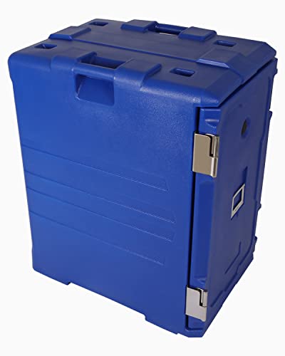TABU 95QT End-Loading Insulated Food Pan Carrier, LLDPE Material Food Box Carrier with Double Buckles, Front Loading Portable Food Warmer with Handles (Blue)