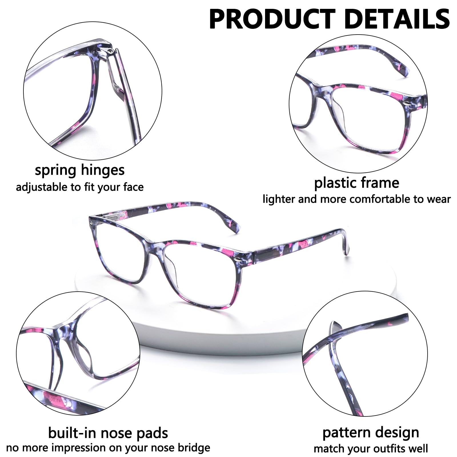 CLASAGA Progressive Multifocus Reading Glasses for Women, Pattern Print Blue Light Block Stylish Ladies Computer Readers (pattern design, 1.5, x)