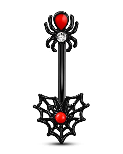 COCHARM Black Spider Web Belly Button Rings 14g Red Halloween Belly Navel Rings for Women Detailed Belly Button Piercing Cute Stomach Navel Rings