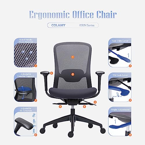 Ergonomic Mesh Office Chair, Mid Back Computer Executive Desk Chair with 4D Armrests, Slide Seat, Tilt Lock and Lumbar Support