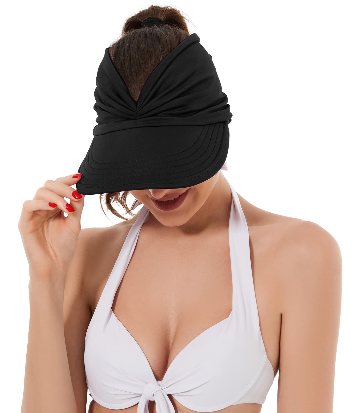 Durio Sun Hats for Women UV Protection Wide Brim Sun Visor Hats for Women Packable Summer Beach Hats Black