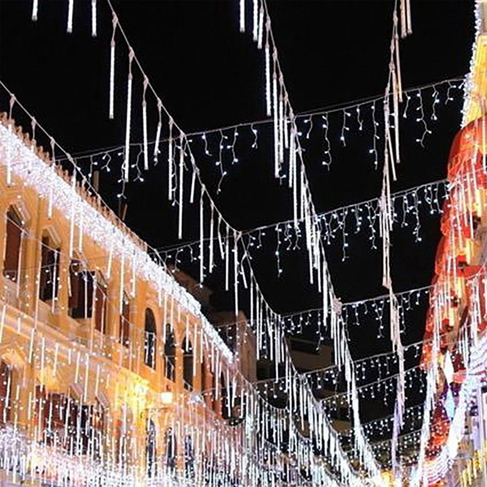 Rain Drop Lights,30cm 8 Tubes 144 LED(11.8 inch/Tube) Icicle Snow Falling Raindrop Lights for Wedding Party Holiday Xmas Halloween Home Garden Tree Decoration (White)