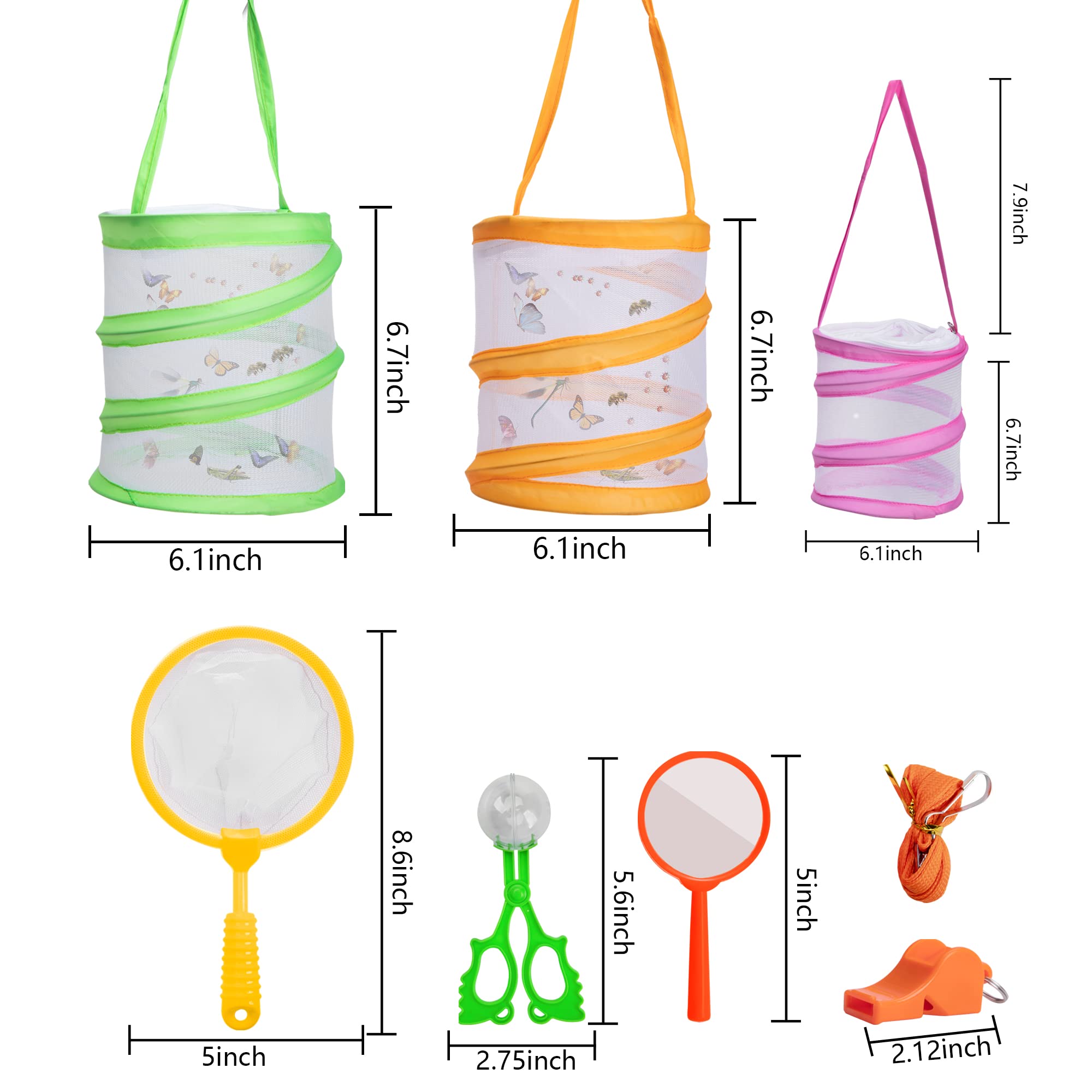 codree 3 Pack Mini Butterfly Habitat Cage, Kids Explorer Bug Catcher Set，6.1"x 6.7" Pop-Up Insect Clear Mesh Enclosure for Nature Observation