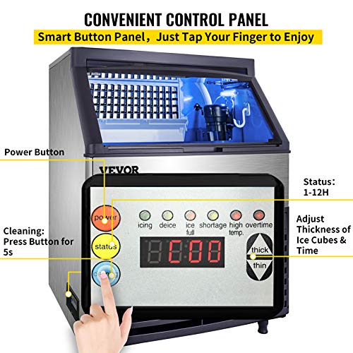 VEVOR 110V Commercial Ice Machine 440LBS/24H with 77LBS Bin, Full Cube, LED Panel, Stainless Steel, Air Cooling, ETL Approved, Professional Refrigeration Equipment, Include Scoop and Connection Hose