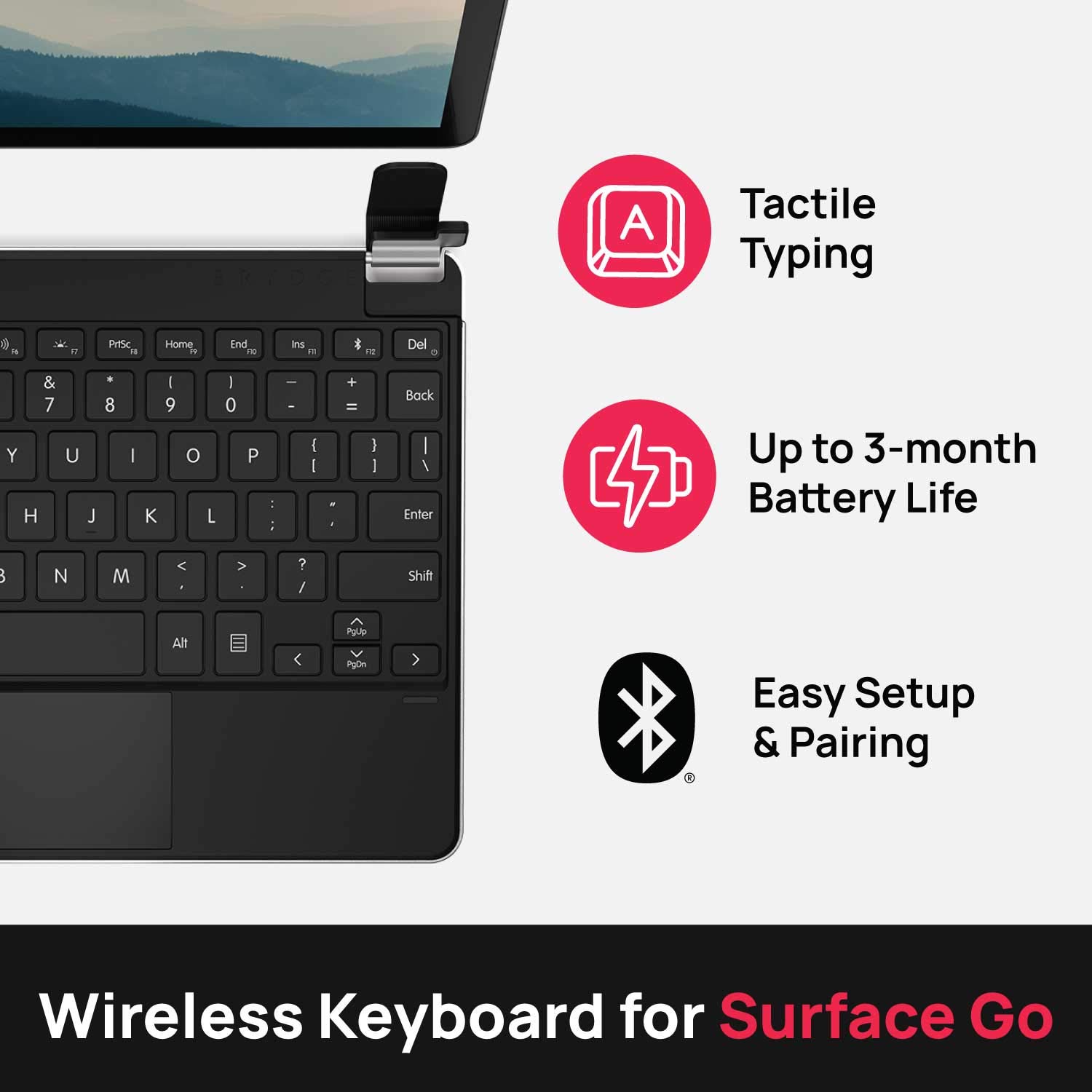 Brydge 10.5 Go+ Wireless Keyboard with Precision Touchpad Compatible with Microsoft Surface Go 1 & 2, Designed for Surface (Silver)