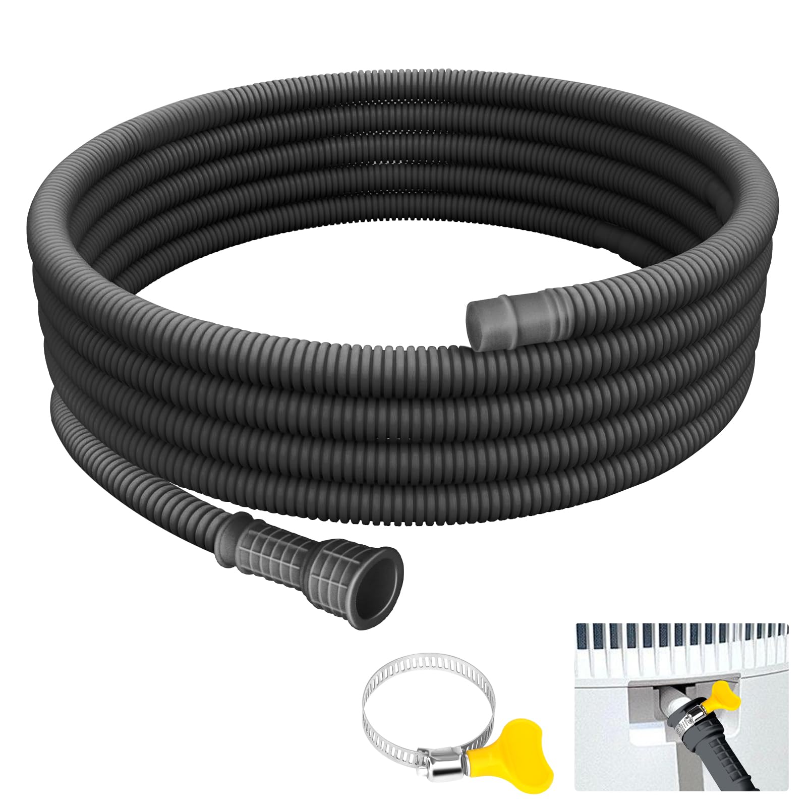 Ensayeer Flexible Universal Dehumidifier Drain Hose, with Cuttable Rubber Adapter & Connect Clamp, 10Ft Replacement Hose for Dehumidifiers & Portable Air Conditioners(White)