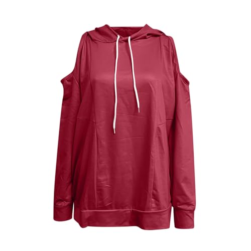 Cold Shoulder Tops for Women 2023 Hooded Sweatshirt Casual Loose Drawstring Hoodies Pullover Solid Color Fall Clothes Orders Placed By Me Fall Winter Fashion Trendy Casual