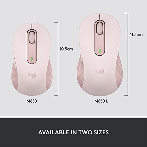 Logitech Signature M650 Wireless Mouse - For Small to Medium Sized Hands, 2-Year Battery, Silent Clicks, Customizable Side Buttons, Bluetooth, for PC/Mac/Multi-Device/Chromebook - Rose
