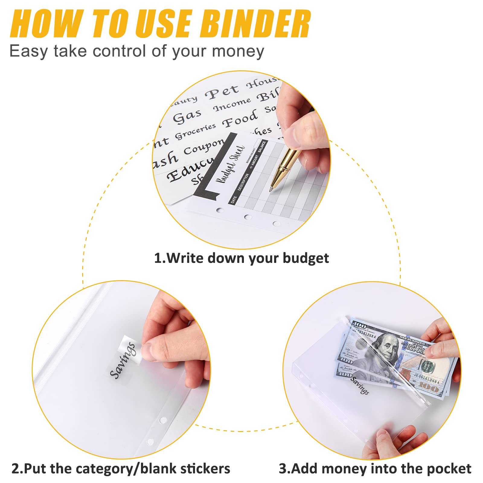 DOMUUH Budget Binder with Zipper Envelopes & Expense Budget Sheets, Money Binder with Cash Envelopes for Budgeting and Saving Money, Money Organizer for Cash (Marble Black)