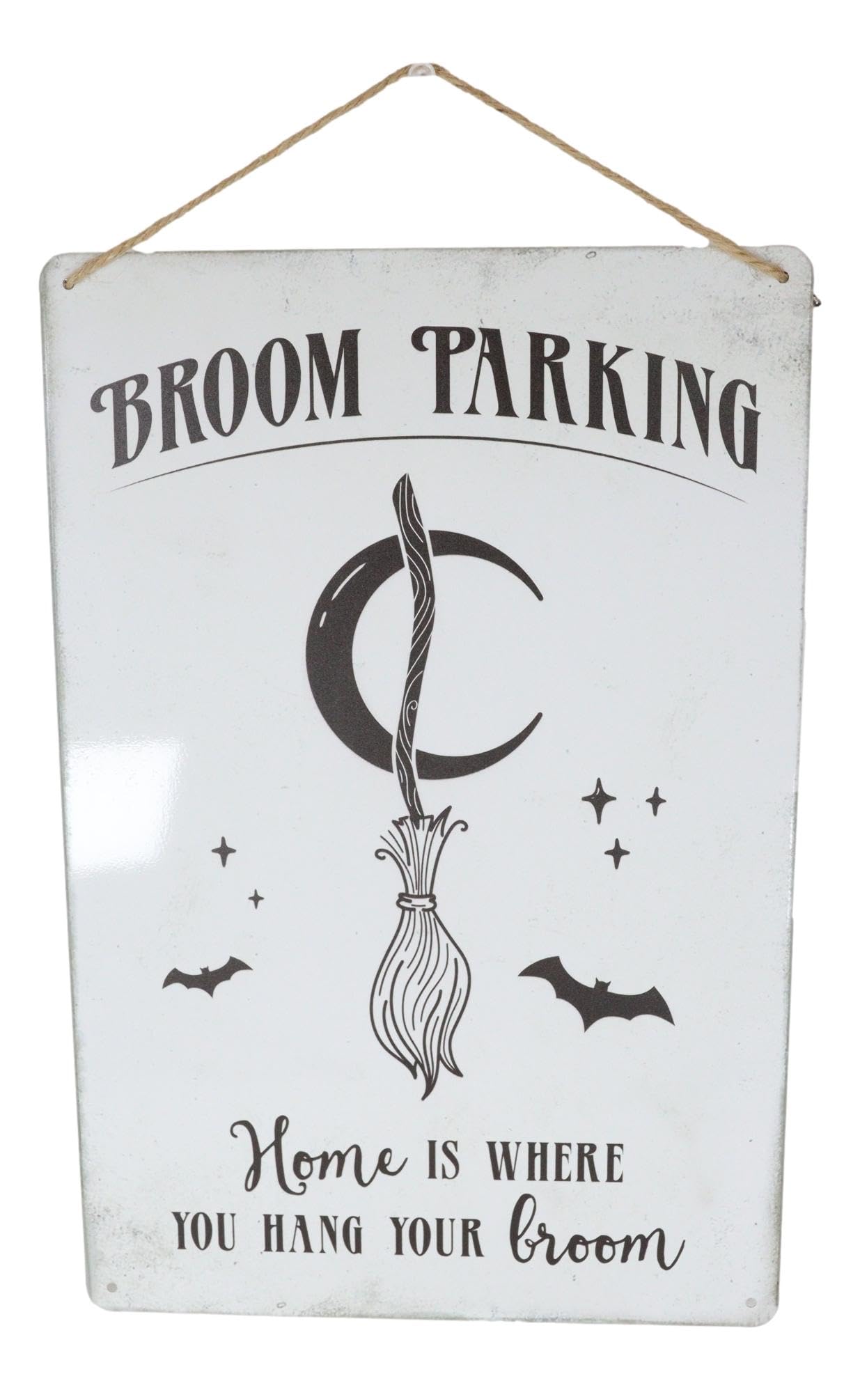 Ebros Gift Halloween Witchcraft Wicca Occult Witch Broom Parking Home Is Where You Hang Your Broom Bats Stars And Crescent Moon Wall Hanging Sign Plaque Kitchen Home Decorative Signs