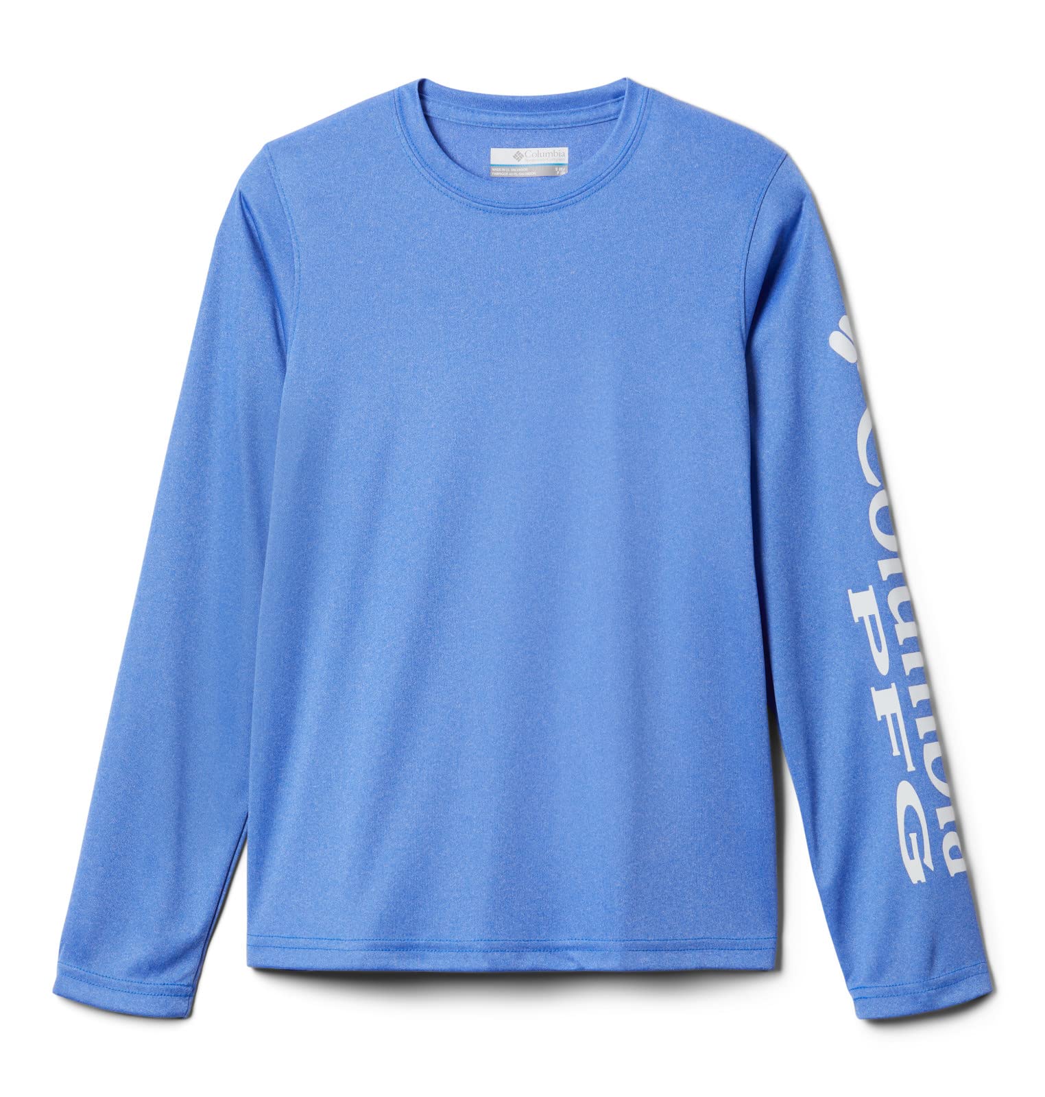Columbia Youth Boys Terminal Tackle Heather Long Sleeve, Blue Macaw Heather/White Logo, Medium